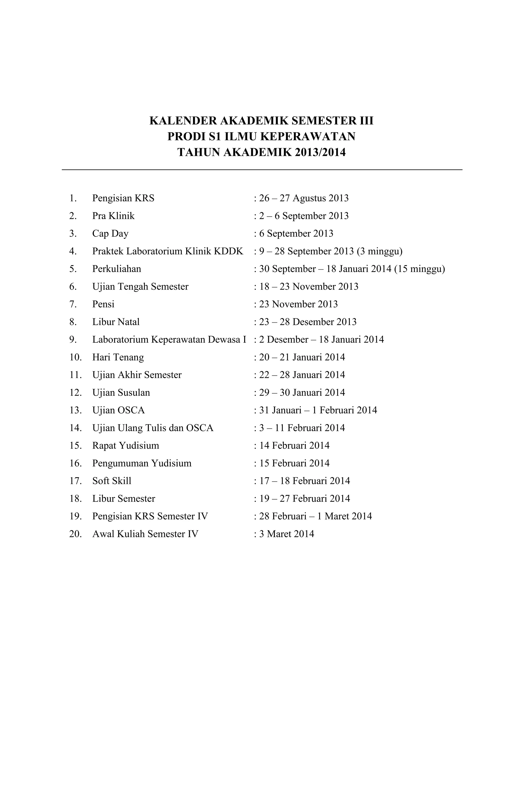 Kalender Akademik S1 Ilmu Keperawatan STIKES Telogorejo Semarang ...