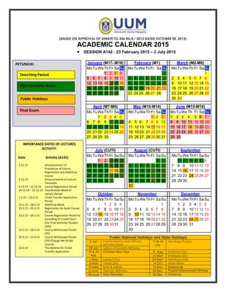 Academic Calendar 2014-2015