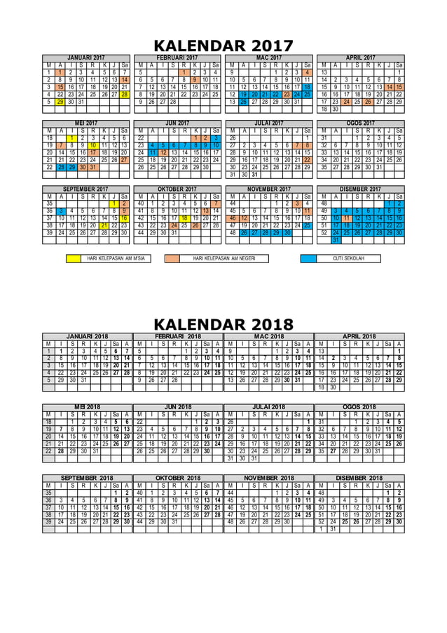 Kalendar tahunan 2017 2018 | PDF