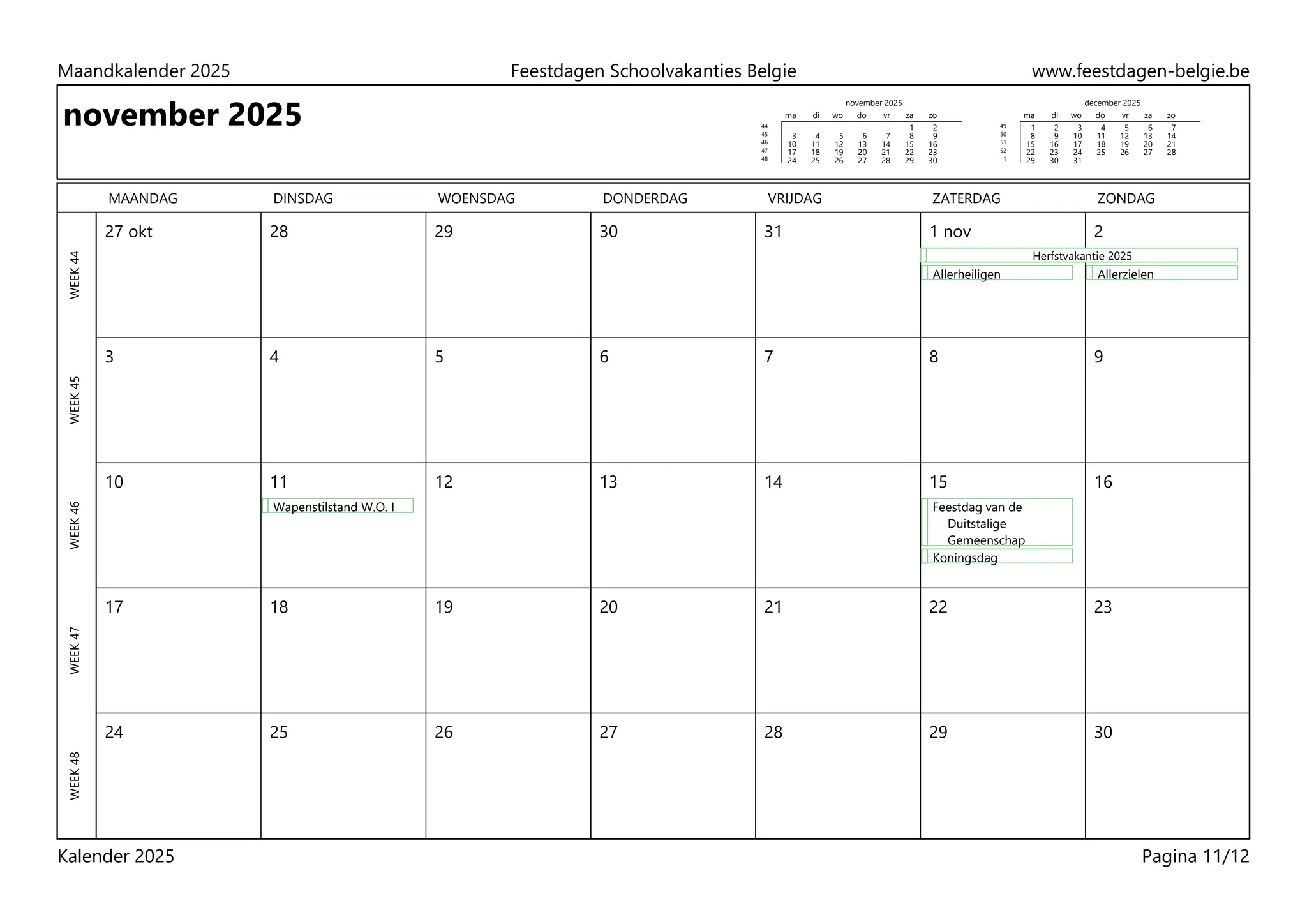 kalender-2025-maandkalender-a4-gratis-download-belgie-feestdagen ...