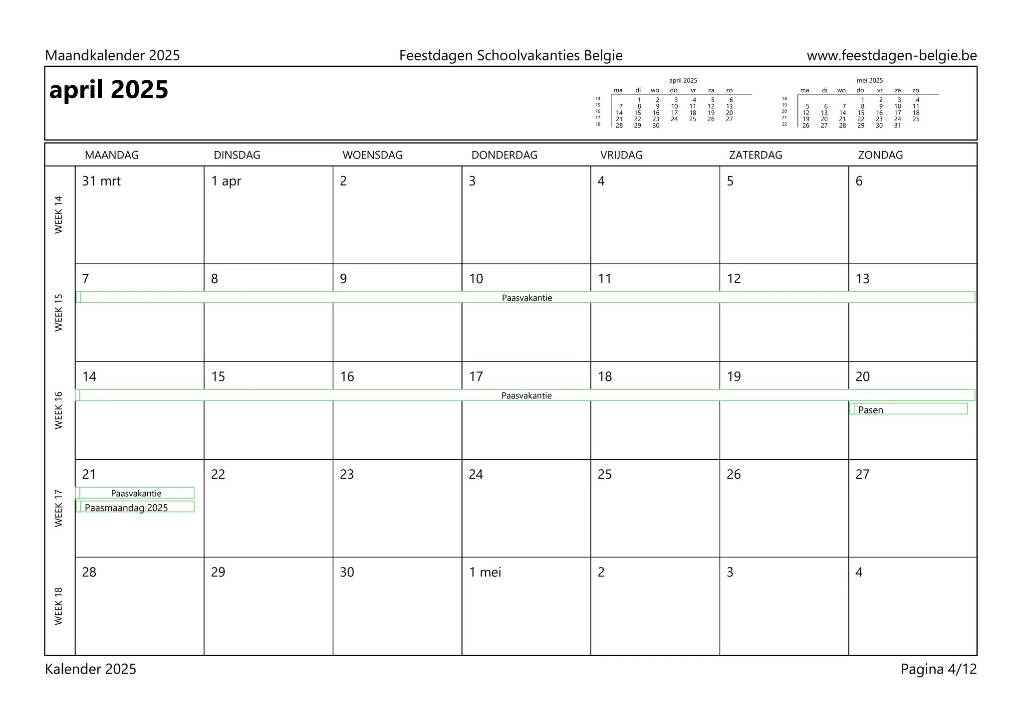kalender-2025-maandkalender-a4-gratis-download-belgie-feestdagen ...