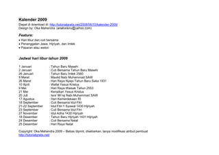 Kalender 2009 Lengkap Baru | PDF