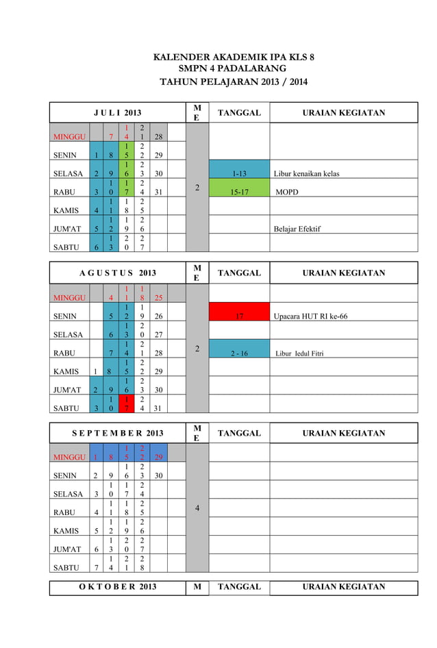 Kalender akademik smpn4 padalarang 2013 | DOC