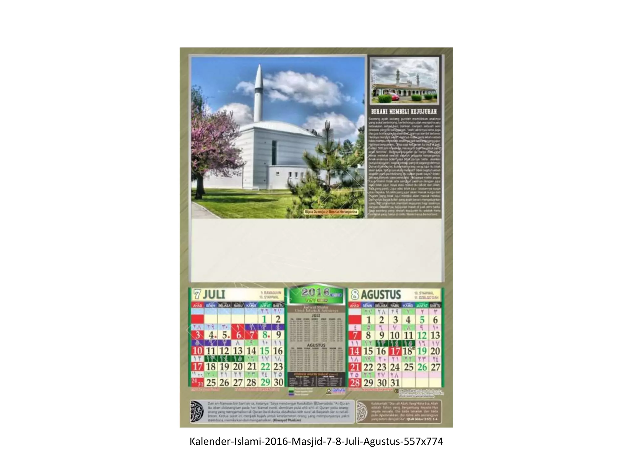 Kalender islami gambar masjid libur nasional | PPTX