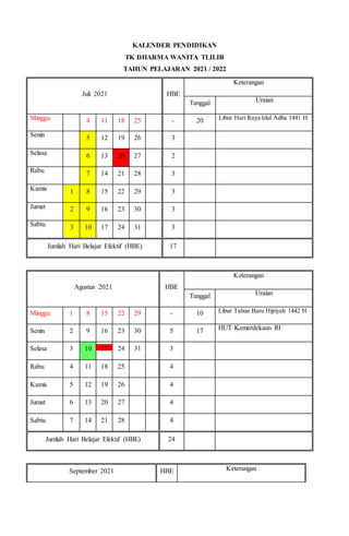 Kalender pendidikan | DOCX