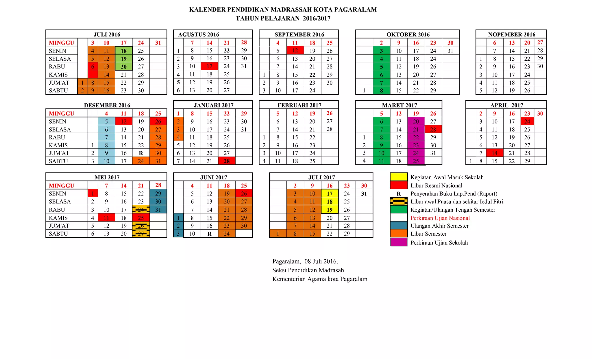 Kalender pendidikan 2016 2017 | PDF