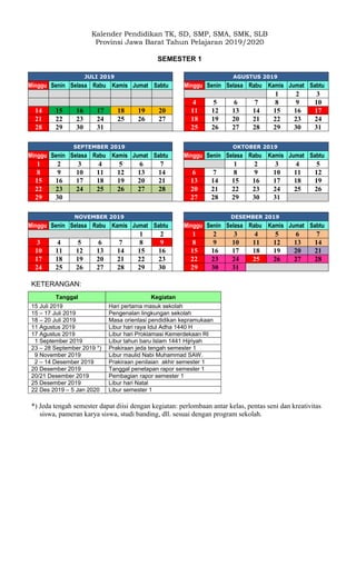 Kalender pendidikan 20192020 | PDF