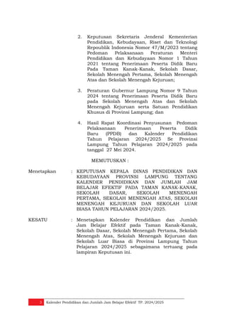 Kalender pendidikan tahun pelajaran 2024, sebagai acuan pelaksanaan pembelajaran | PDF