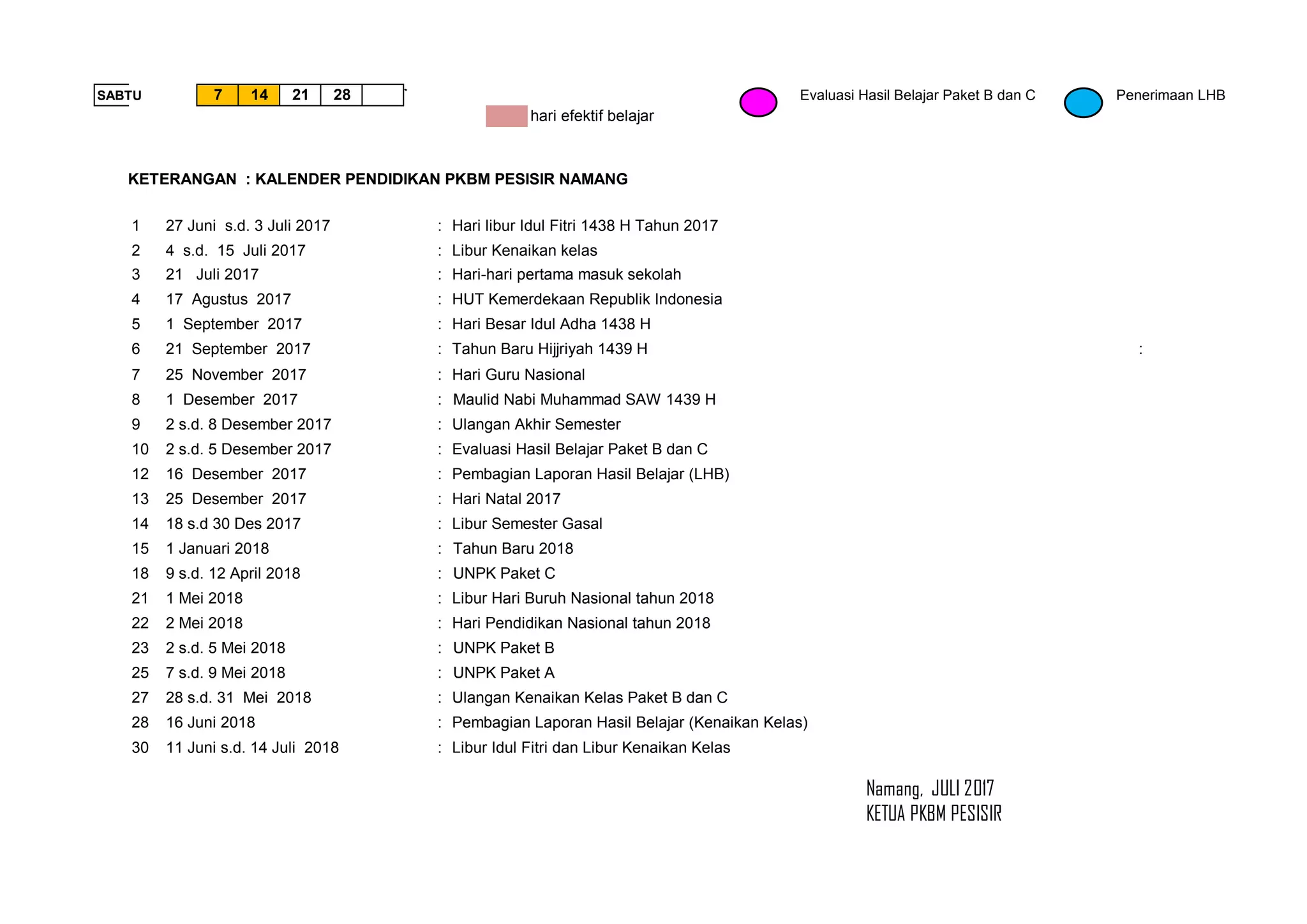 Kalender pendidikan pkbm pesisir | PPT