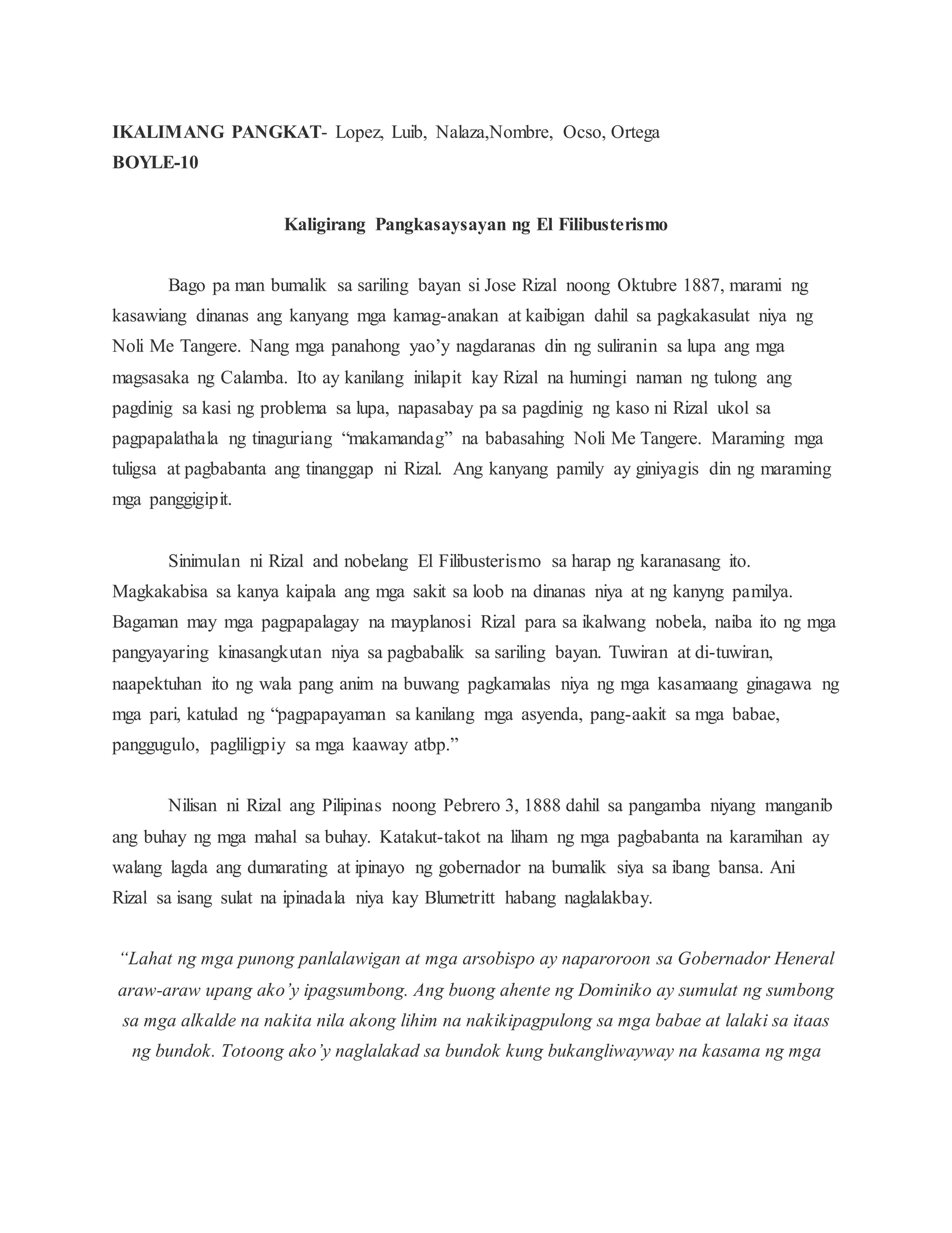 Kaligirang pangkasaysayan ng el filibusterismo | DOCX