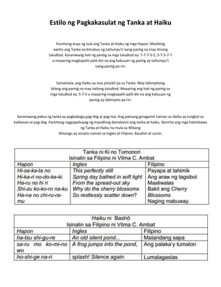 Kaligirang pangkasaysayan ng tanka at haiku | DOCX