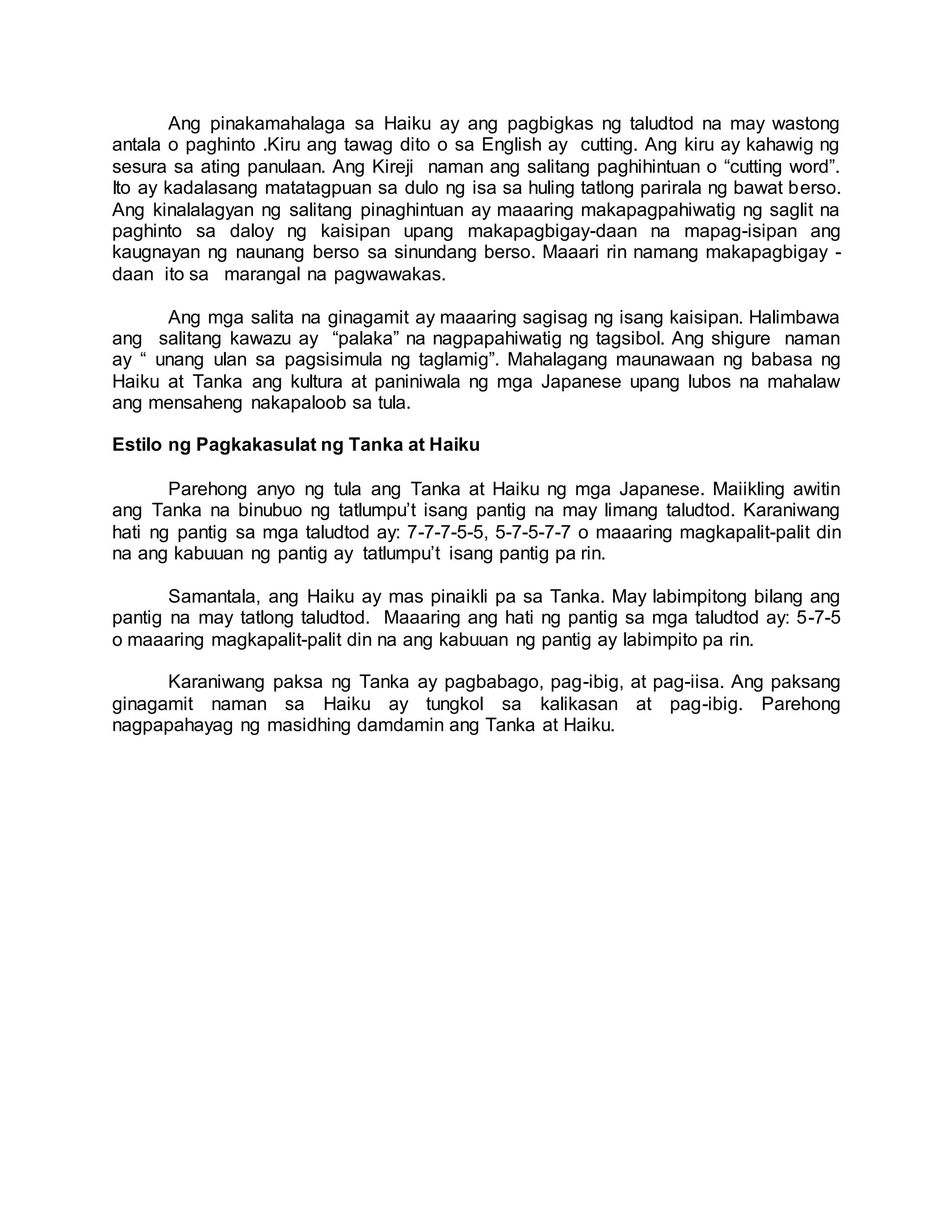 Kaligirang Pangkasaysayan ng Tanka at Haiku | DOCX