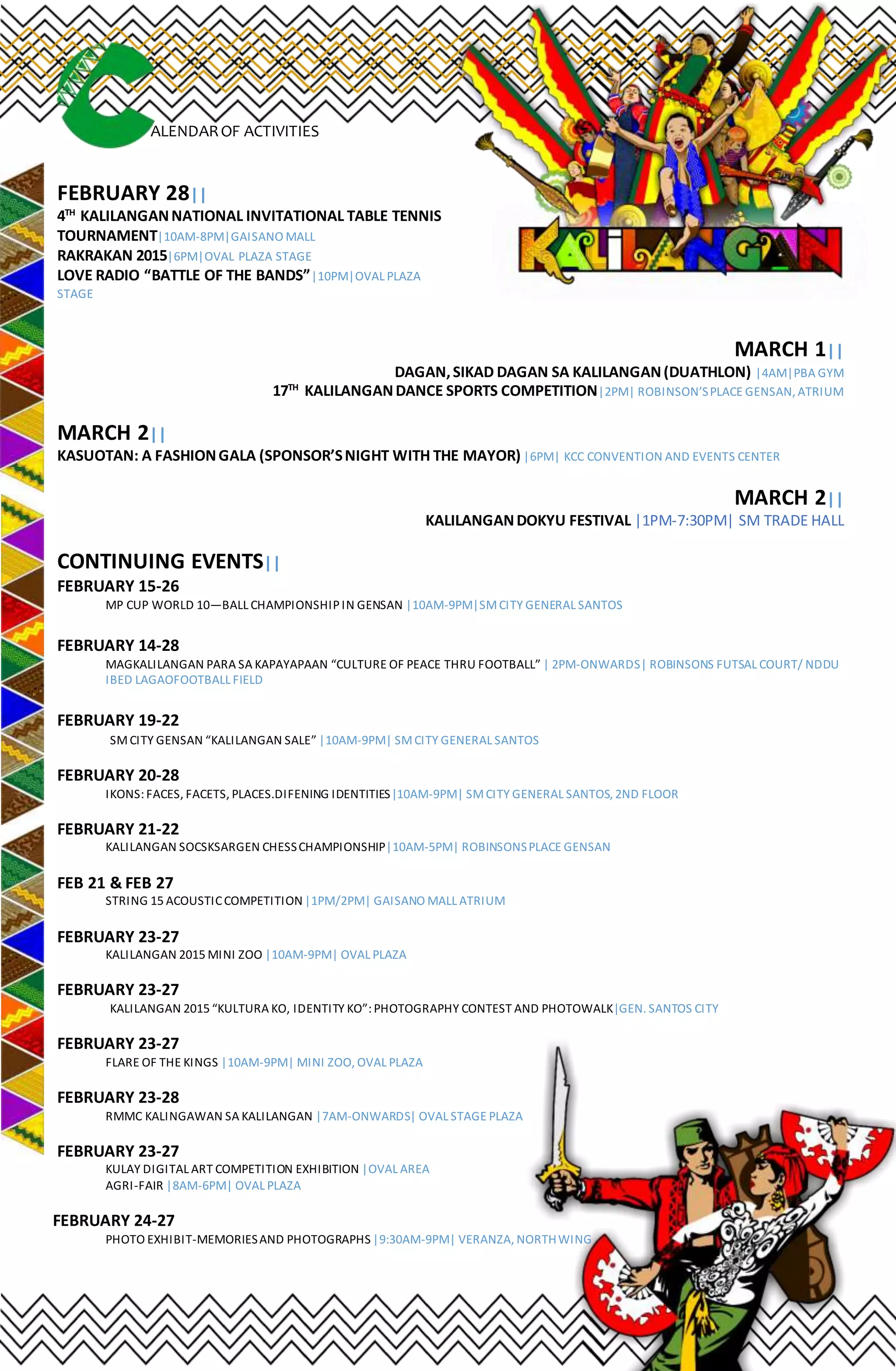 Kalilangan Festival 2015 Schedule of Events | PDF