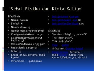 Sifat Fisik dan Kimia Kalium | PPTX