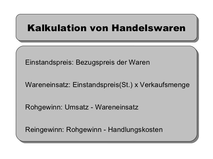 Kalkulation handelswaren