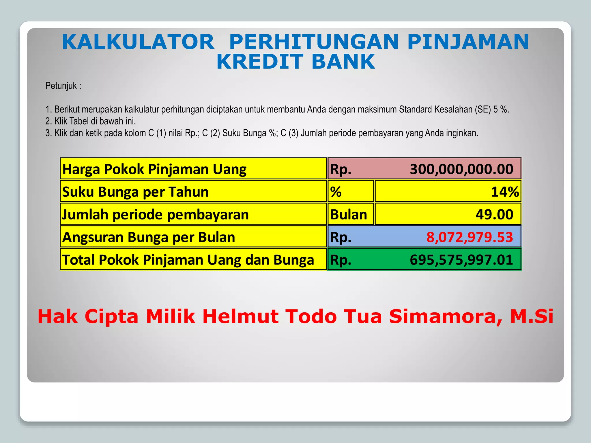 Kalkulator perhitungan pinjaman kredit bank | PPT