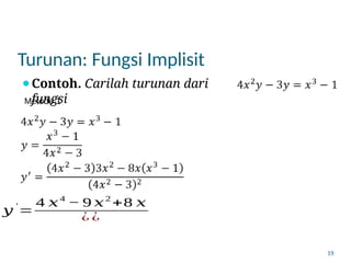 Turunan merupakan salah satu materi lanjutan dari limit fungsi. | PPTX