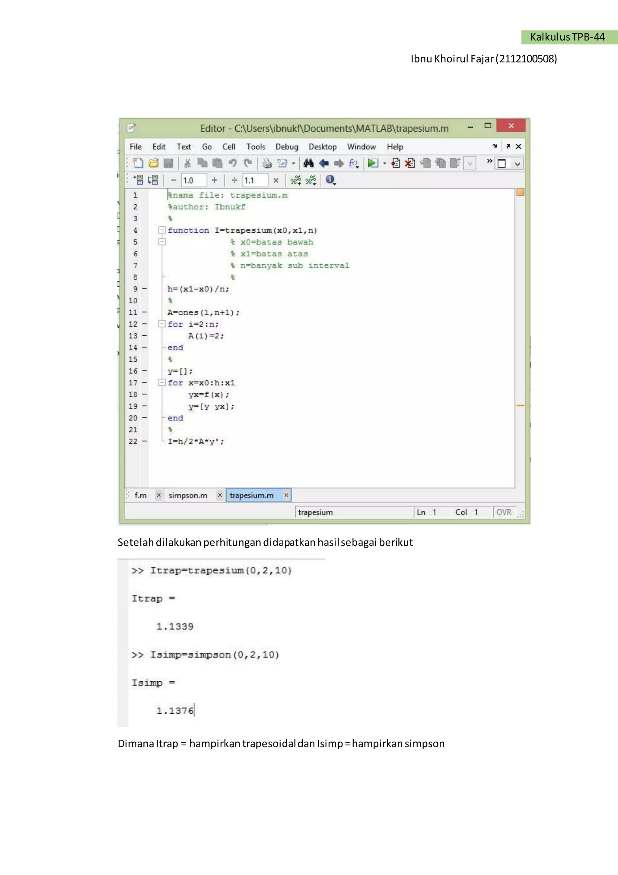 Kalkulus matlab | DOCX