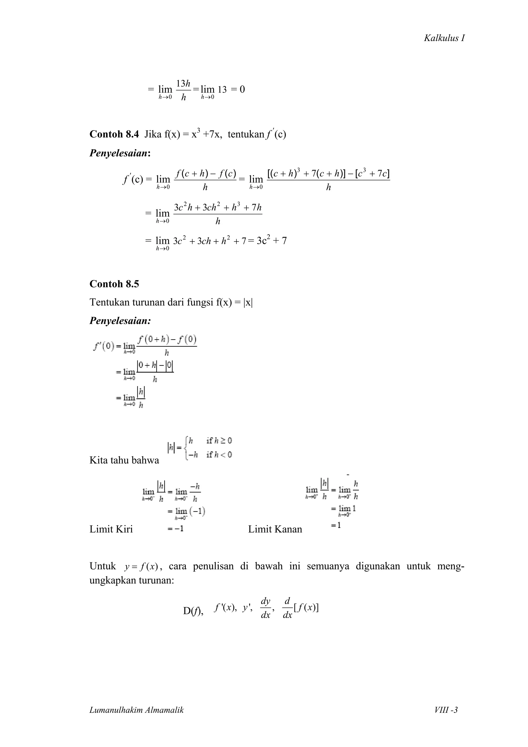 Kalkulus modul viii turunan | PDF