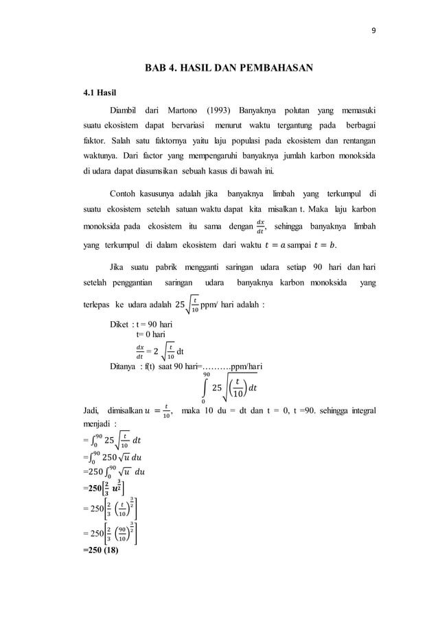 Aplikasi integral dalam menghitung banyak polutan tang masuk kedalam ...