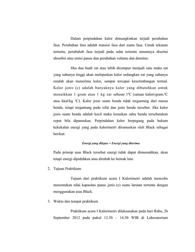 ITP UNS SEMESTER 1 Laporan Fisika Kalorimetri | DOC