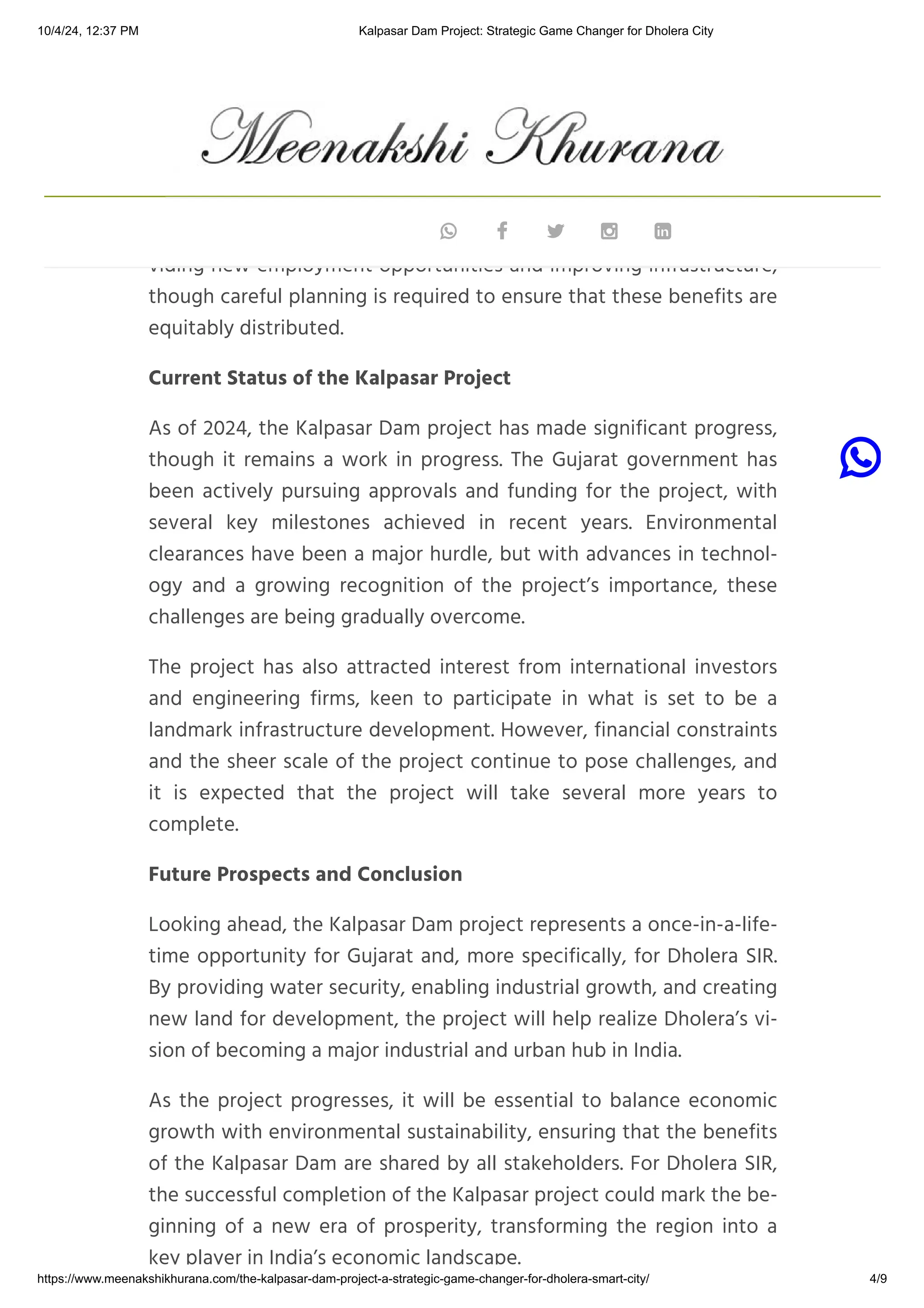 Kalpasar Dam Project_ Strategic Game Changer for Dholera City | PDF