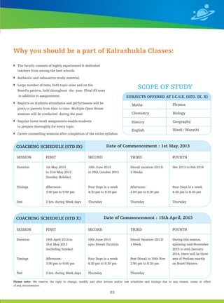 Kalrashukla ICSE SSC X Classes Prospectus | PDF