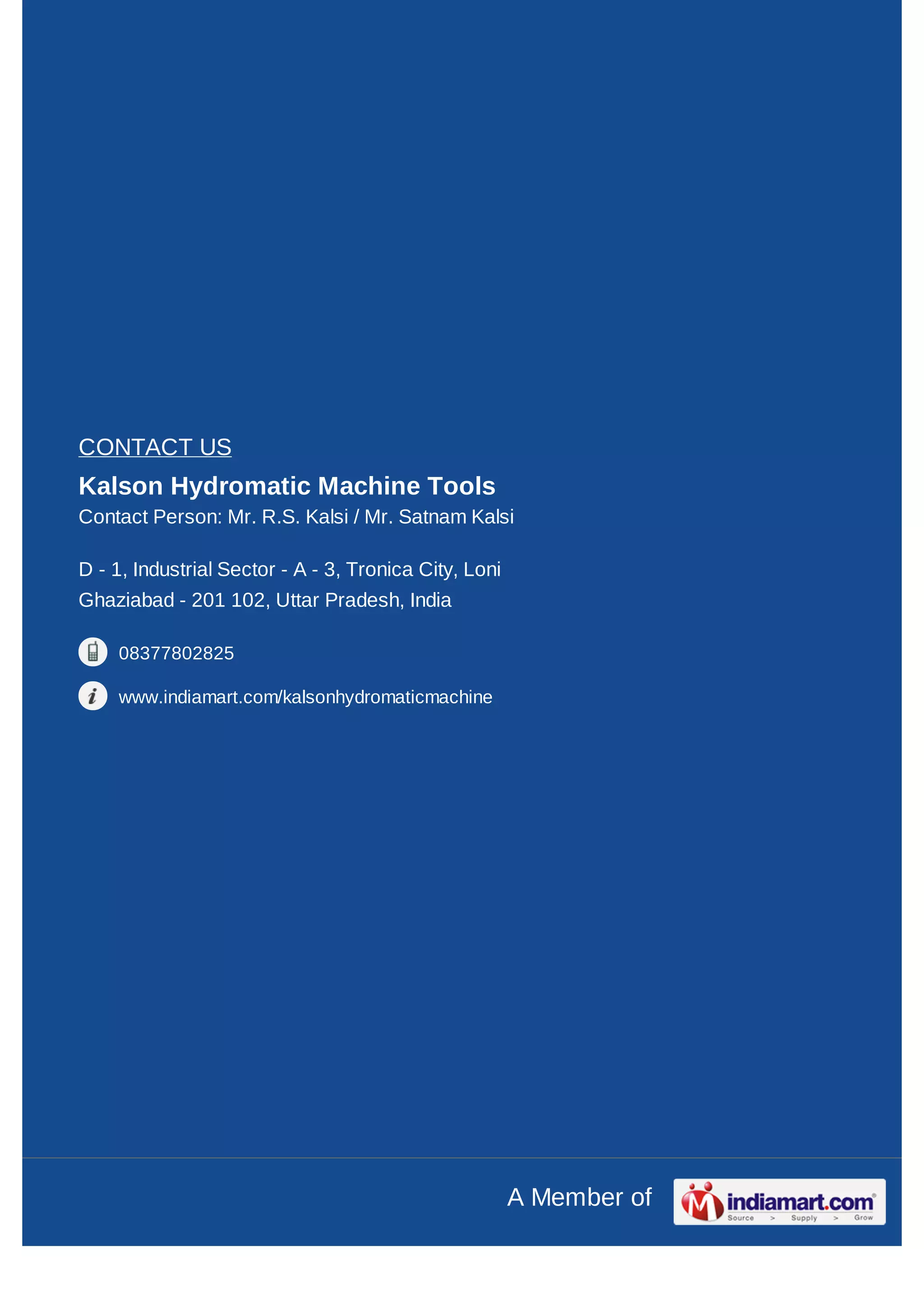 Kalson Hydromatic Machine Tools, Ghaziabad, Brake Lining Grinder | PDF