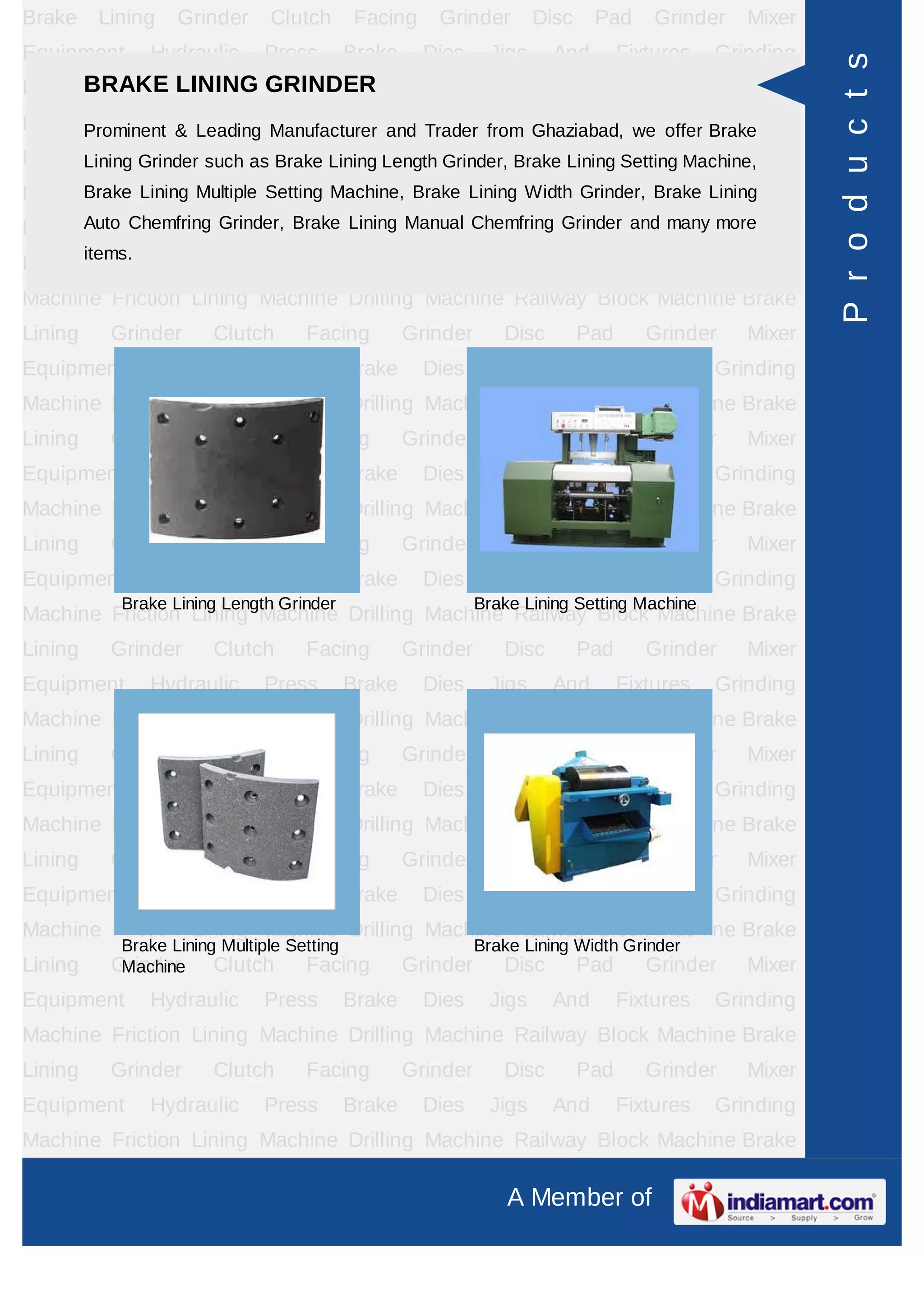 Kalson Hydromatic Machine Tools, Ghaziabad, Brake Lining Grinder | PDF