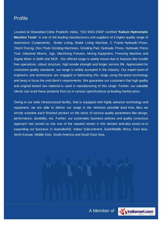 Kalson Hydromatic Machine Tools, Ghaziabad, Brake Lining Grinder | PDF