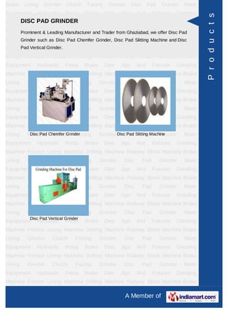 Kalson Hydromatic Machine Tools, Ghaziabad, Brake Lining Grinder | PDF