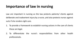 Legal Aspects in Nursing (NURSING ADMINISTRATION) | PPTX