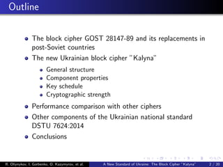 Kalyna block cipher presentation in English | PDF