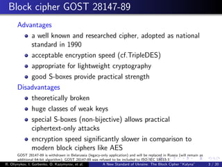 Kalyna block cipher presentation in English | PDF