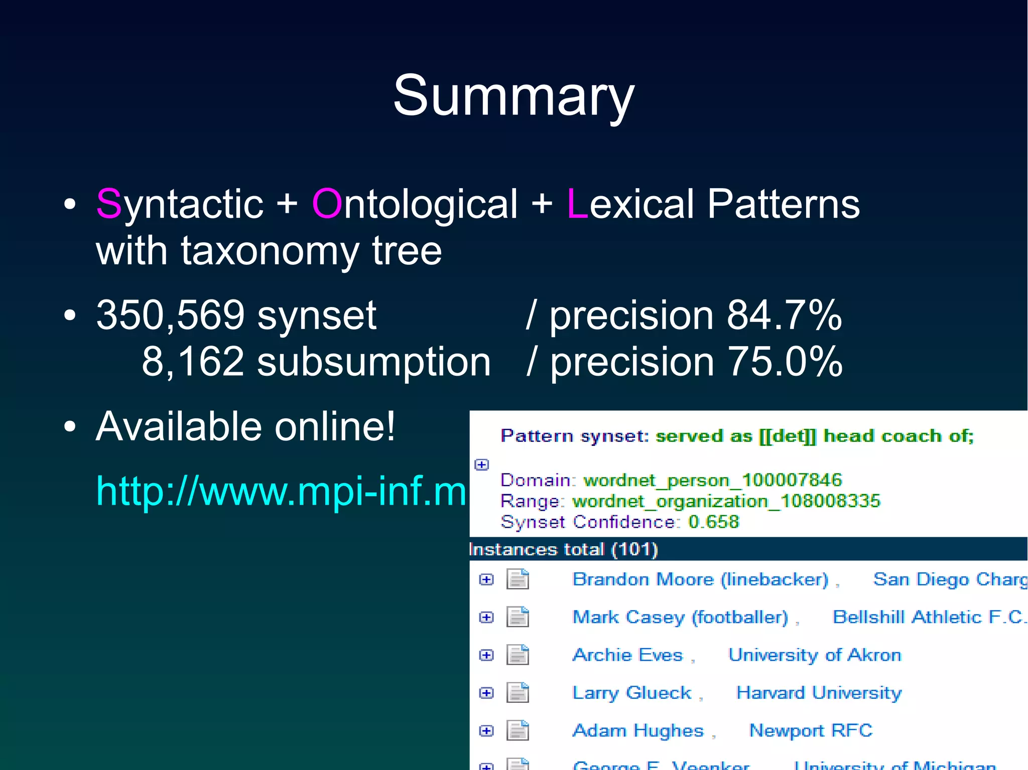 PATTY: A Taxonomy of Relational Patterns with Semantic Types | PPT