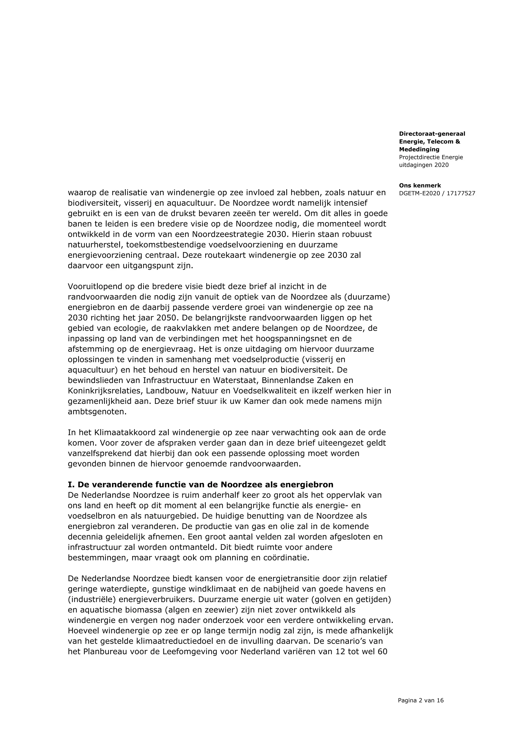 Kamerbrief routekaart windenergie op zee 2030 | PDF