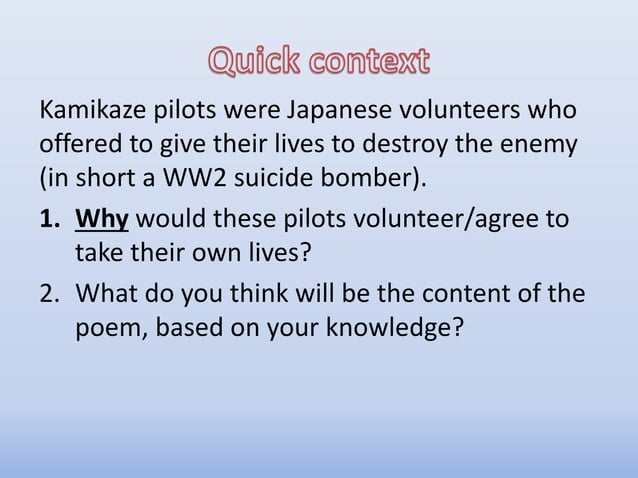 Kamikaze --beatrice-garland | PPTX | Poetry | Books and Literature