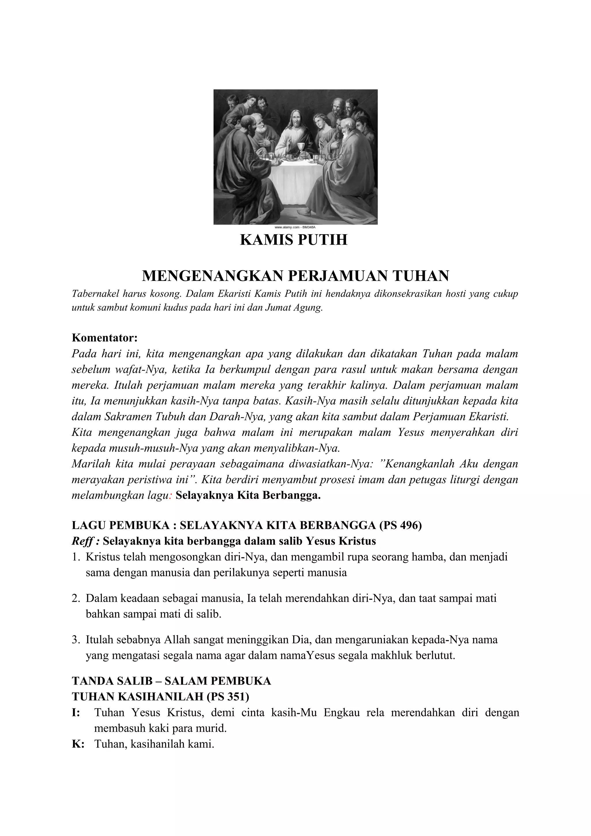 Teks Misa Kamis putih (24 maret 2016) | DOC