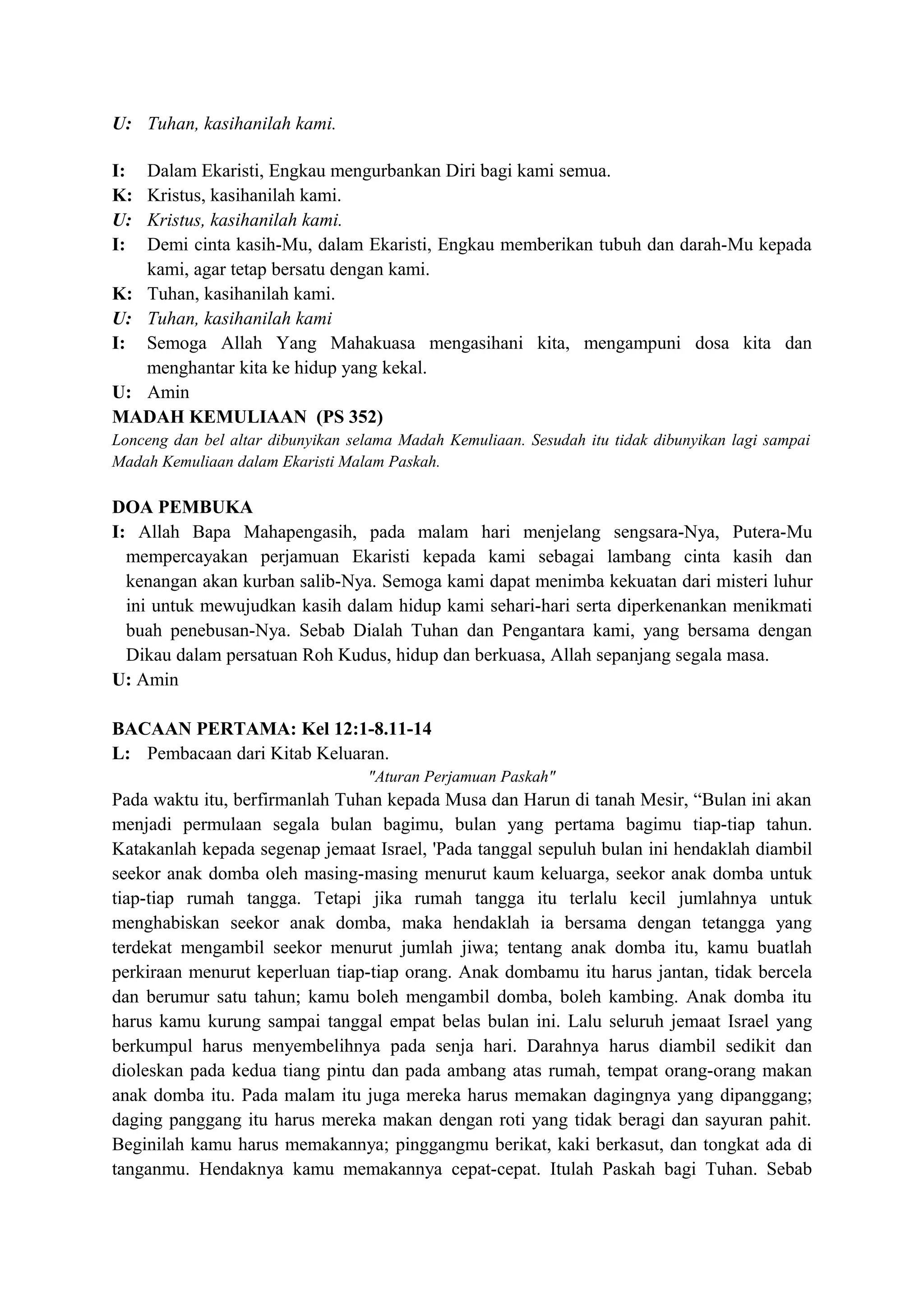 Teks Misa Kamis putih (24 maret 2016) | DOC