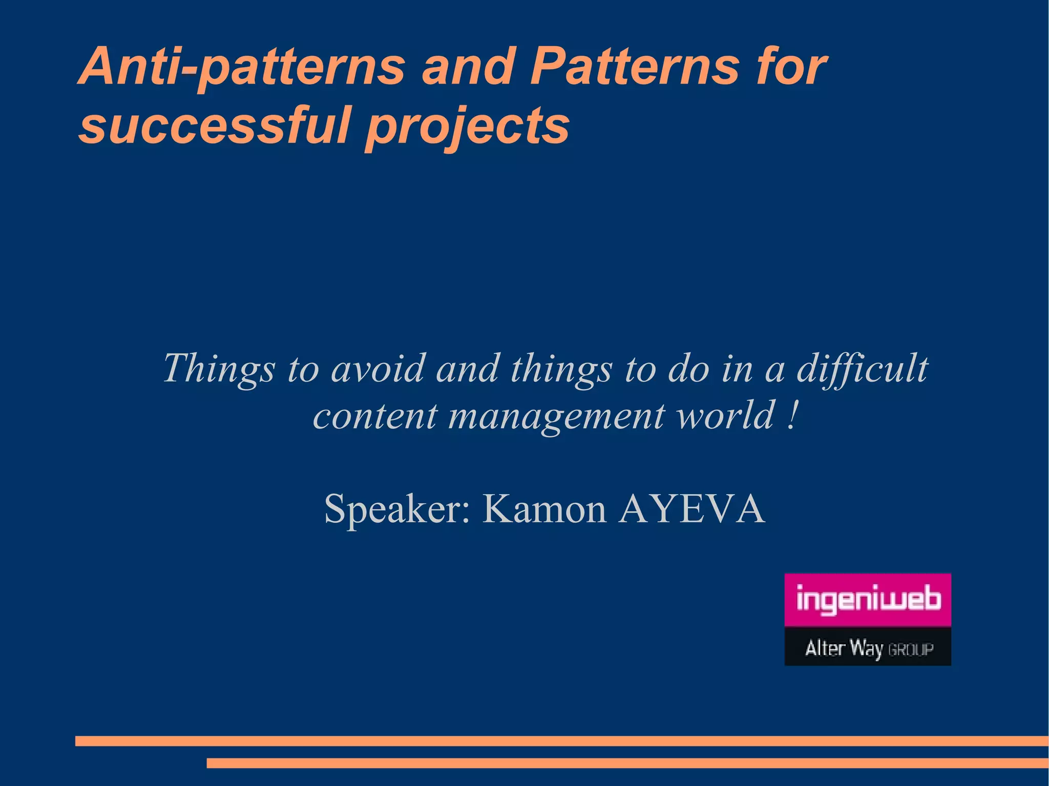 Kamon Ayeva Antipatterns, Patterns, And Rules Of Thumb For Successful ...