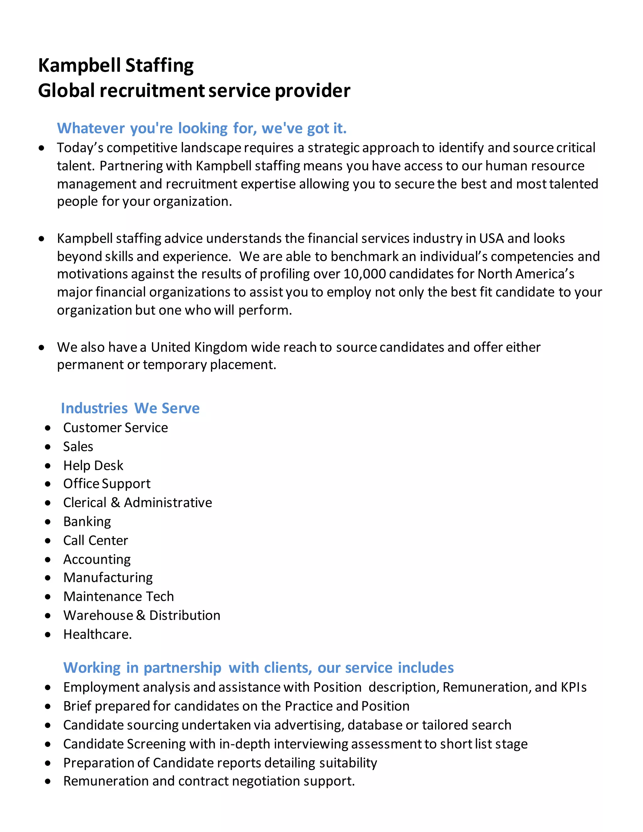 Kampbell staffing profile | DOCX | Management Consulting Industry ...