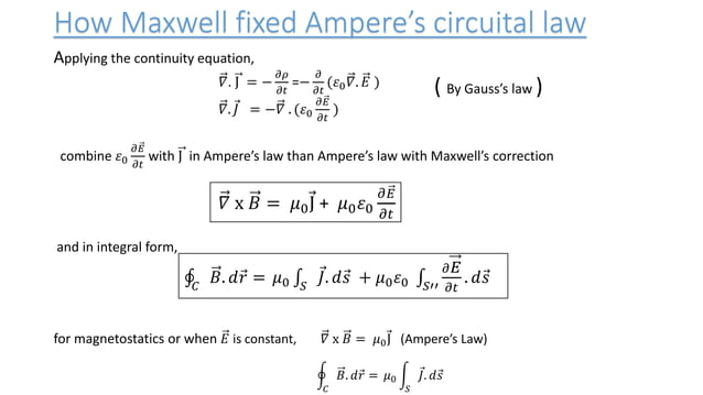 Maxwell's equation and it's correction in Ampere's circuital law | PPTX ...