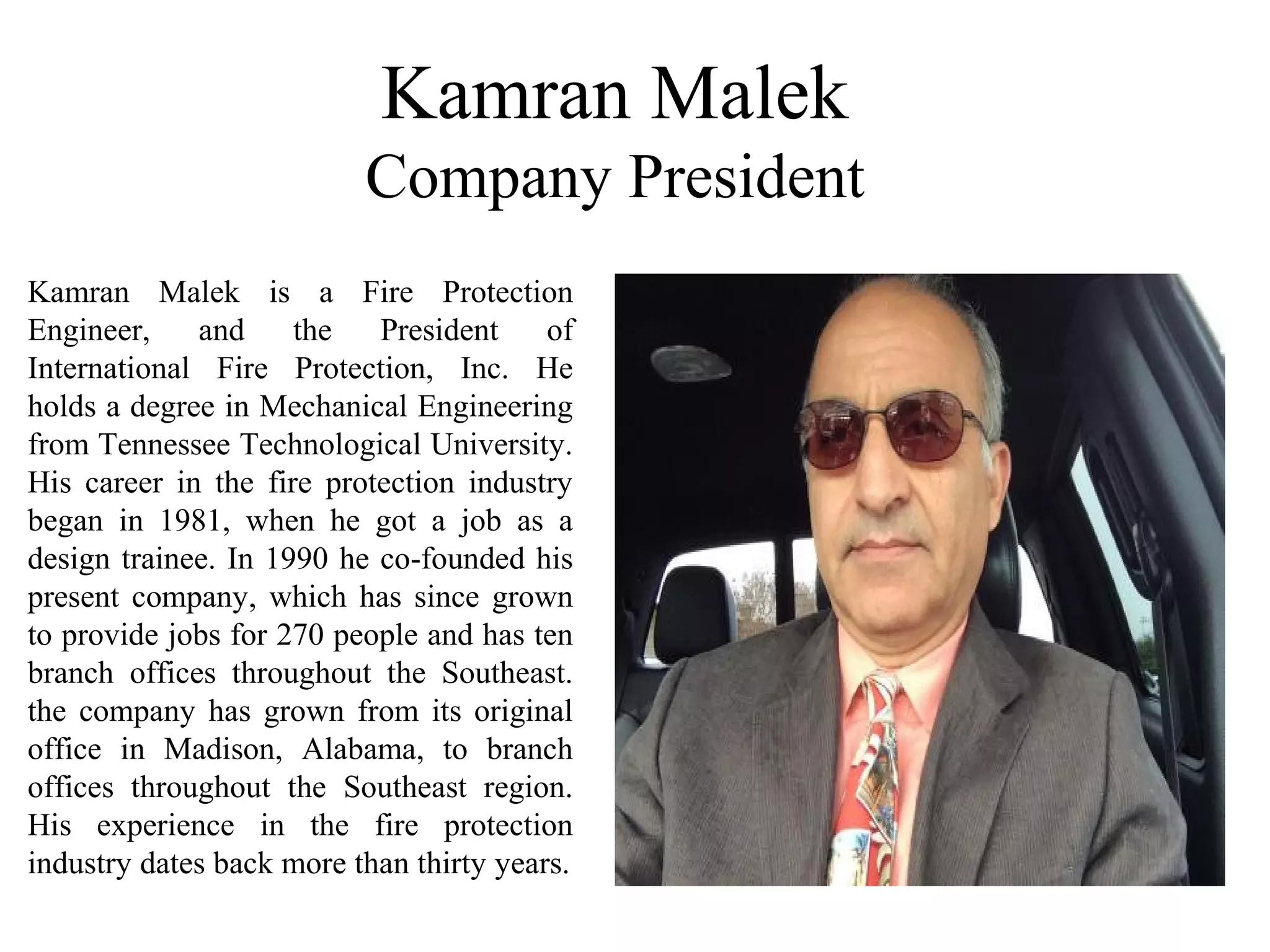 Kamran Malek Company President | PPT