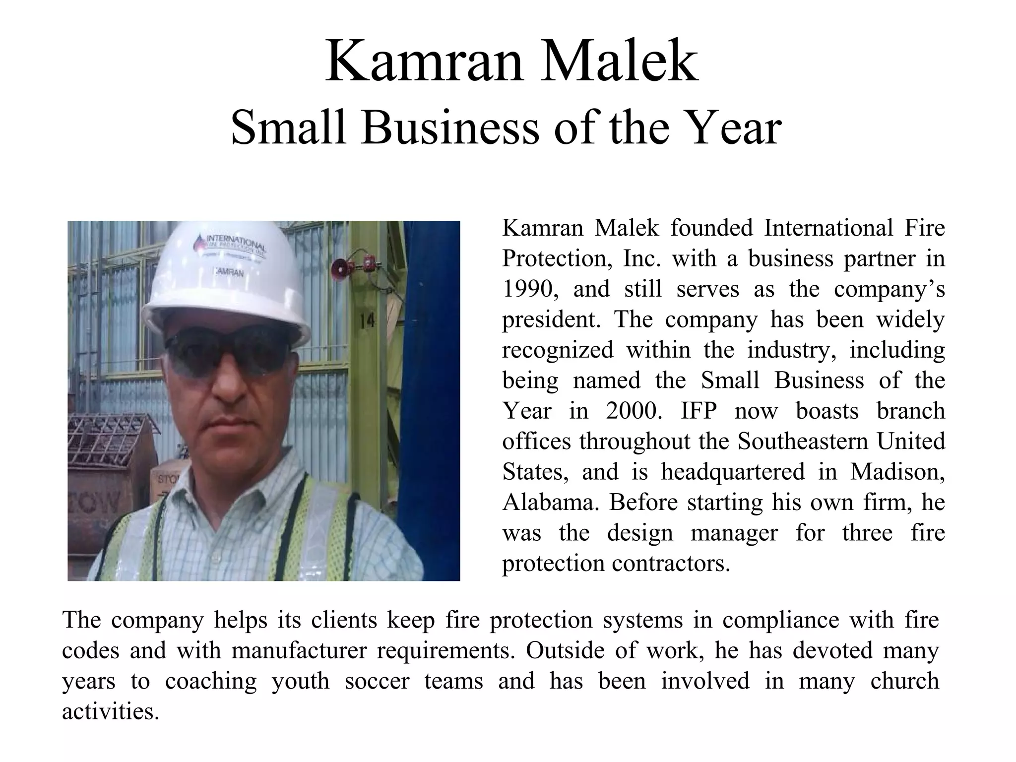 Kamran Malek Company President | PPT