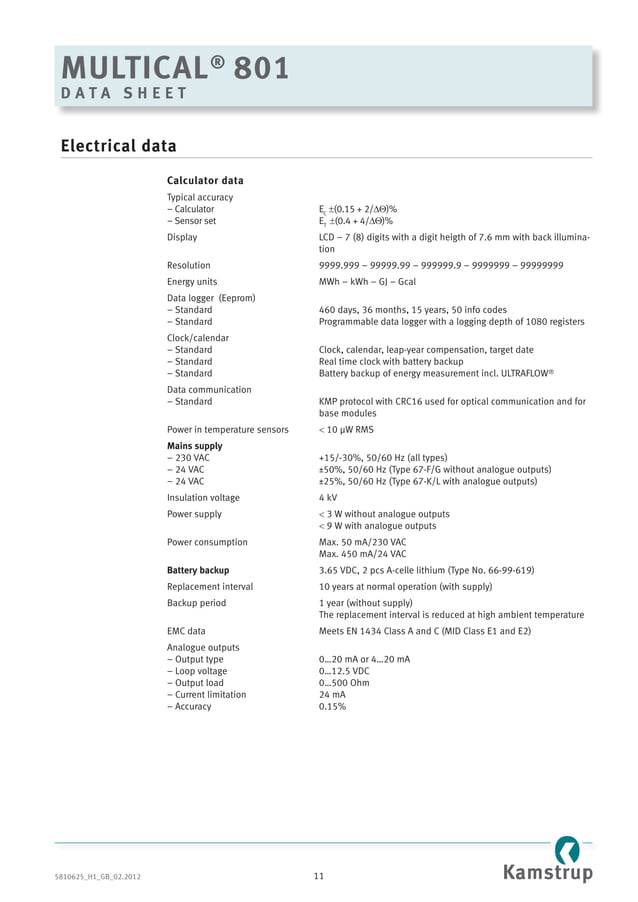 Kamstrup multical 801 heat meter, ultrasonic energy meter, heating & cooling measurement, rhi ...