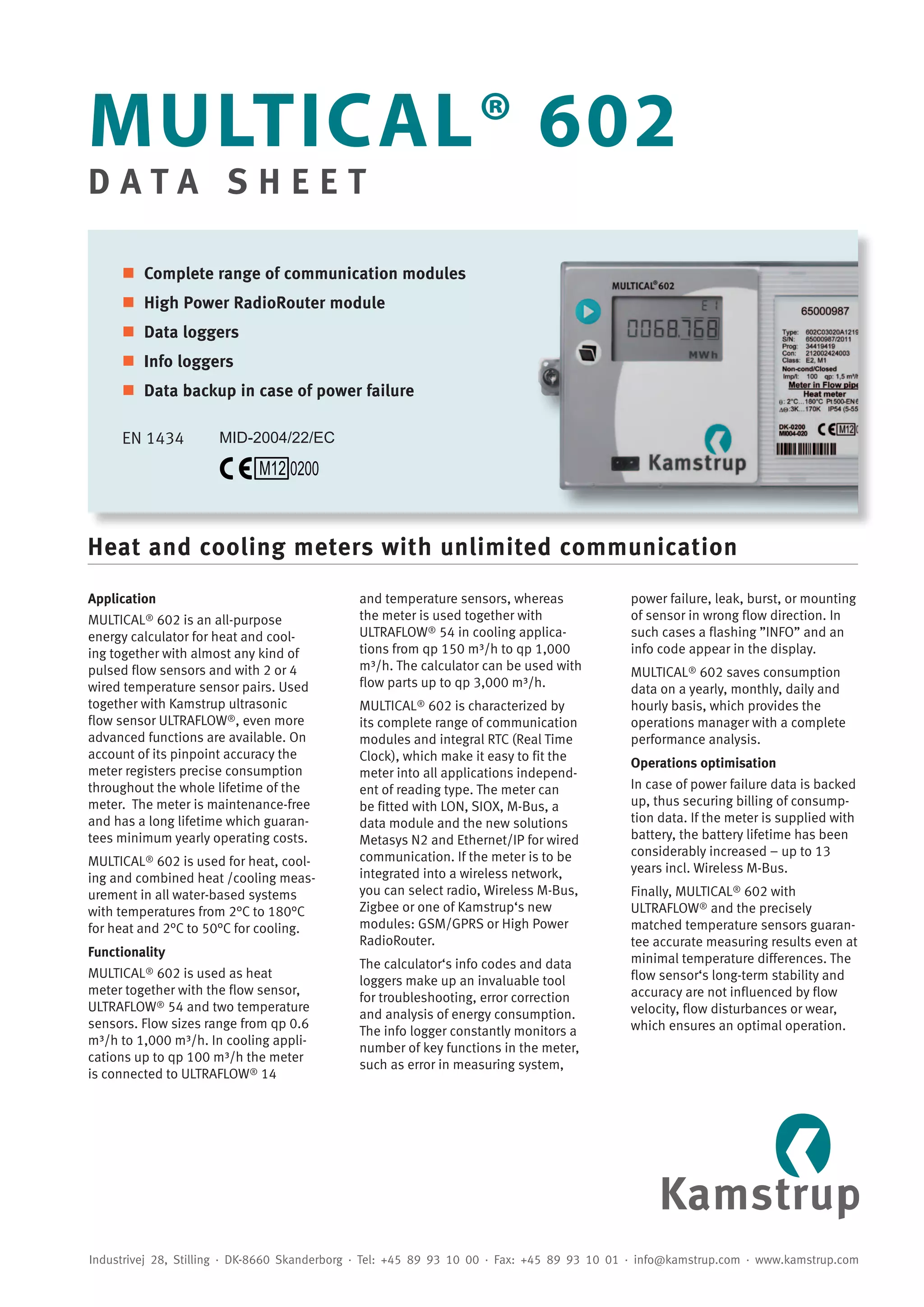 Kamstrup RHI Compliant Heat Meters & Thermal Energy Measurement - Multical 602 Heat & Cooling ...