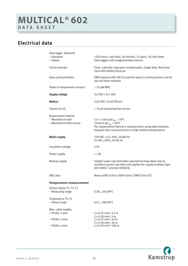 Kamstrup RHI Compliant Heat Meters & Thermal Energy Measurement - Multical 602 Heat & Cooling ...