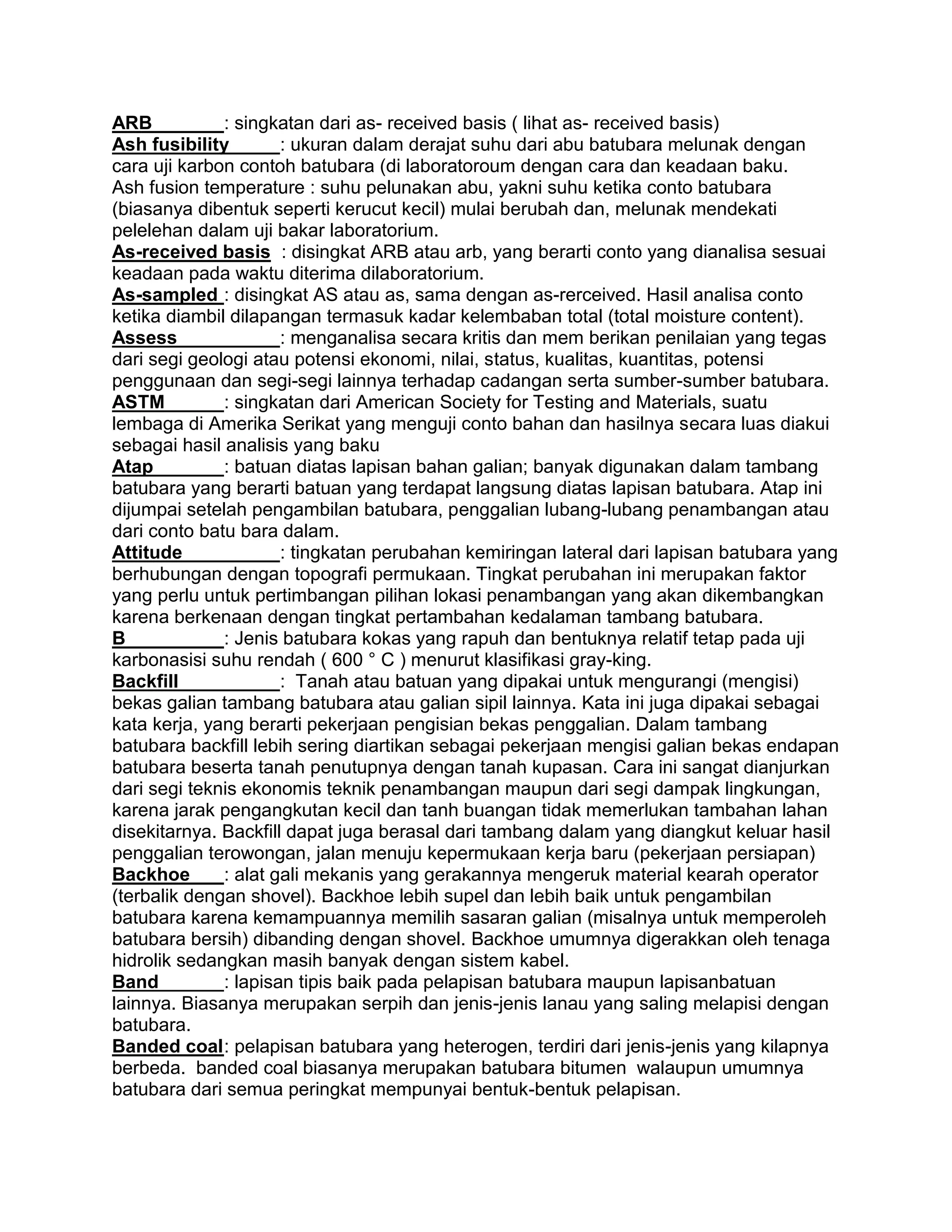 Kamus istilah tambang | DOCX