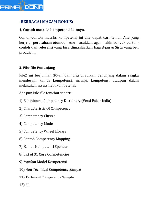 Kamus dan matriks kompetensi | PDF