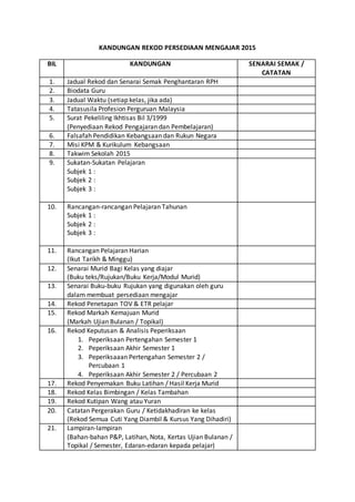 Kandungan rekod persediaan mengajar 2015 | DOCX
